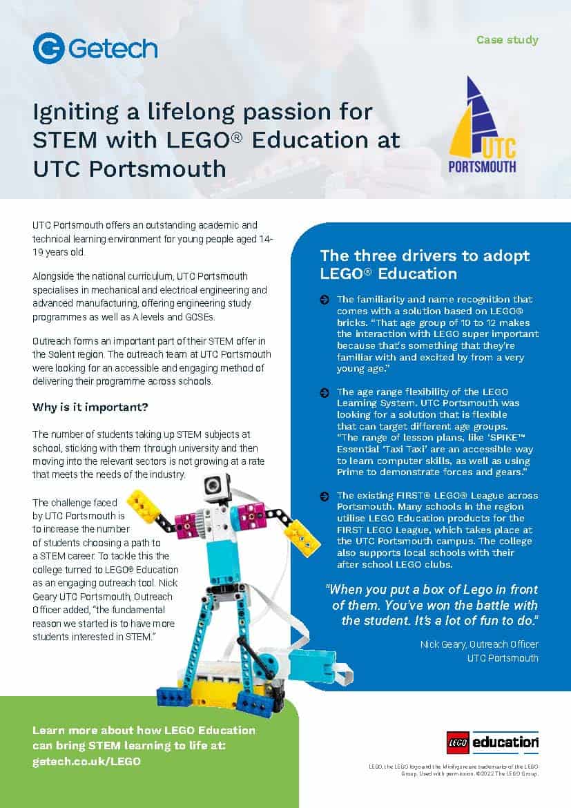 Ignite a passion for STEM with LEGO® Education at UTC Portsmouth | Getech
